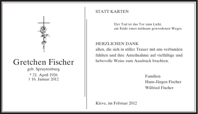 Alle Traueranzeigen für Gretchen Fischer | trauer.rp-online.de