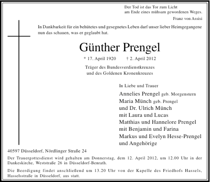 Alle Traueranzeigen für Günther Prengel | trauer.rp-online.de