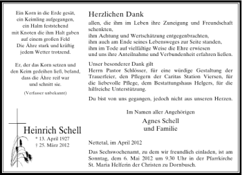 Alle Traueranzeigen für Heinrich Schell | trauer.rp-online.de