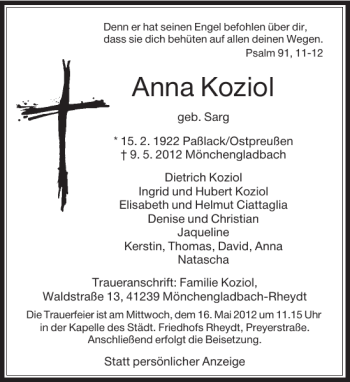Alle Traueranzeigen für Anna Koziol | trauer.rp-online.de