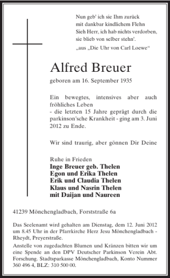 Alle Traueranzeigen für Alfred Breuer | trauer.rp-online.de