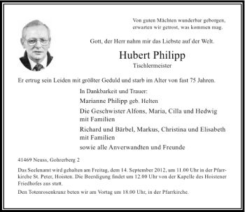 Alle Traueranzeigen für Hubert Philipp | trauer.rp-online.de