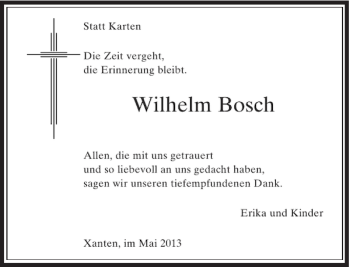 Alle Traueranzeigen für Wilhelm Bosch | trauer.rp-online.de