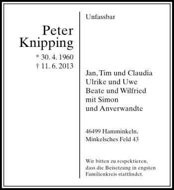 Alle Traueranzeigen für Peter Knipping | trauer.rp-online.de