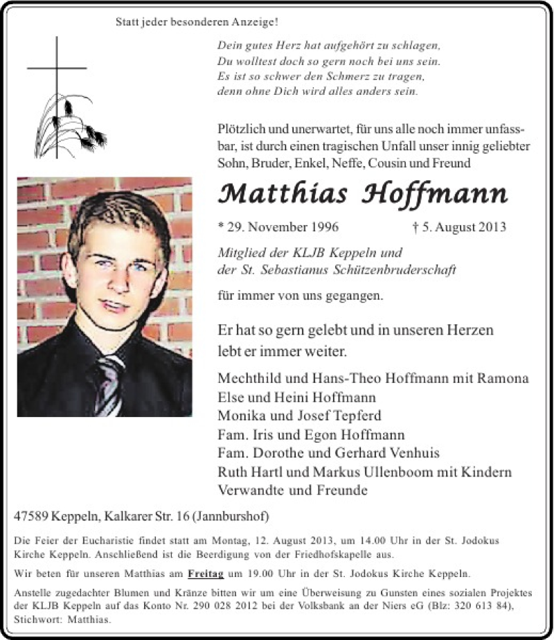 Alle Traueranzeigen für Matthias Hoffmann | trauer.rp-online.de