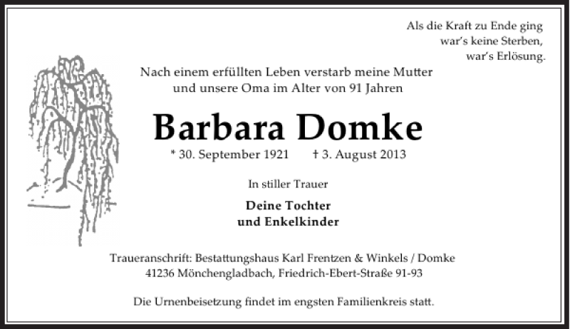 Alle Traueranzeigen für Barbara Domke | trauer.rp-online.de