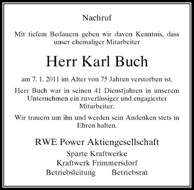Alle Traueranzeigen für Herr Karl Buch | trauer.rp-online.de