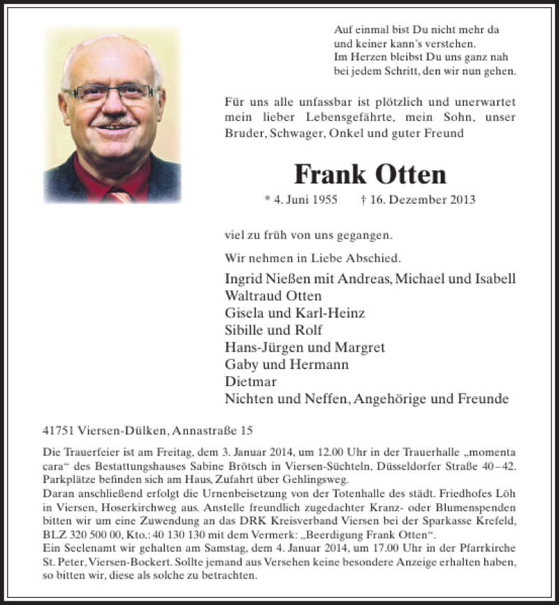 Alle Traueranzeigen für Frank Otten | trauer.rp-online.de