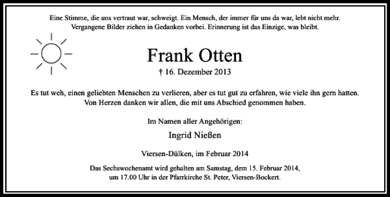 Alle Traueranzeigen für Frank Otten | trauer.rp-online.de