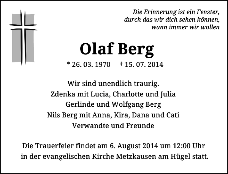 Alle Traueranzeigen für Olaf Berg | trauer.rp-online.de
