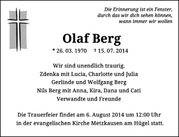 Alle Traueranzeigen für Olaf Berg | trauer.rp-online.de
