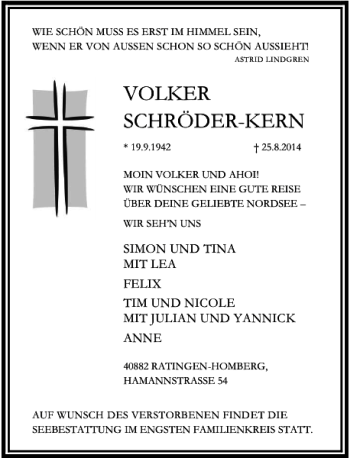 Alle Traueranzeigen für Volker Schröder-Kern | trauer.rp-online.de