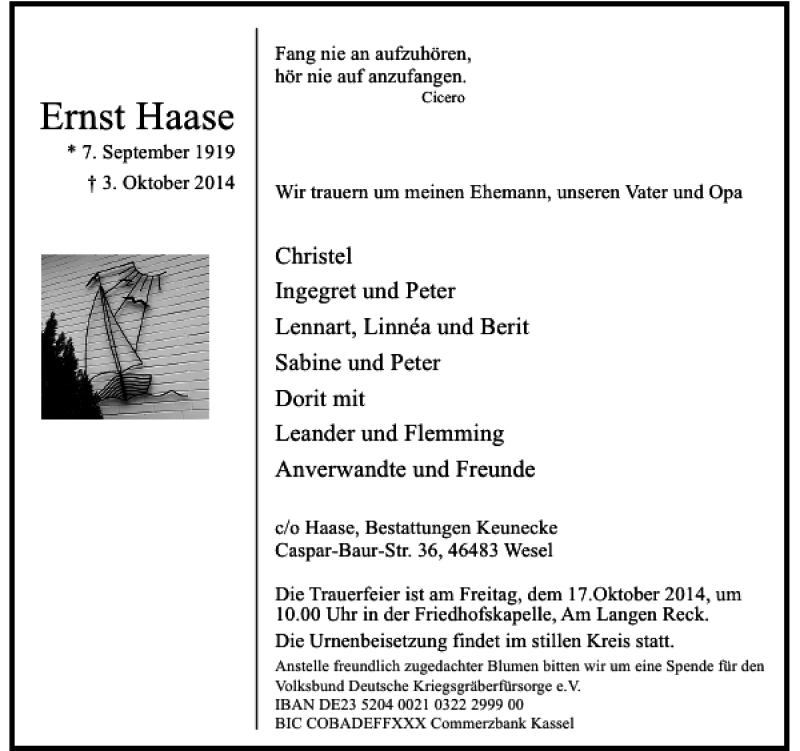 Alle Traueranzeigen für Ernst Haase | trauer.rp-online.de