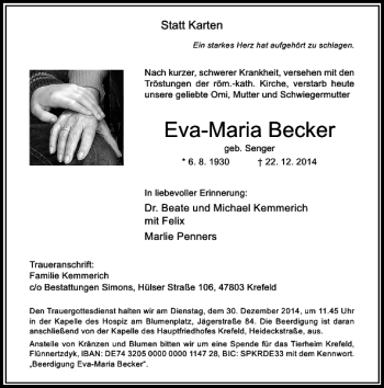 Alle Traueranzeigen für Eva-Maria Becker | trauer.rp-online.de