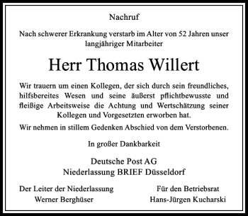Alle Traueranzeigen für Thomas Willert | trauer.rp-online.de