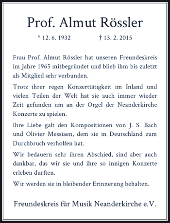 Alle Traueranzeigen für Almut Rössler Prof. | trauer.rp-online.de
