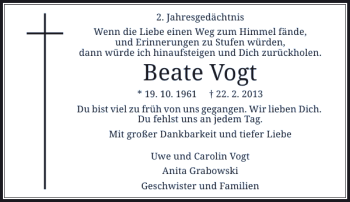 Alle Traueranzeigen für Vogt Beate | trauer.rp-online.de
