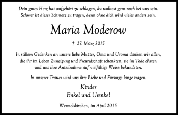 Alle Traueranzeigen für Moderow Maria | trauer.rp-online.de