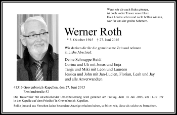 Alle Traueranzeigen für Werner Roth | trauer.rp-online.de