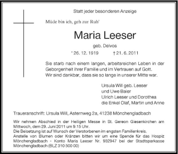 Alle Traueranzeigen für Maria Leeser | trauer.rp-online.de
