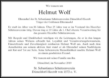 Alle Traueranzeigen für Helmut Wolf | trauer.rp-online.de