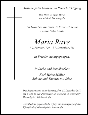 Alle Traueranzeigen für Maria Rave | trauer.rp-online.de