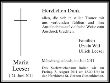 Alle Traueranzeigen für Maria Leeser | trauer.rp-online.de