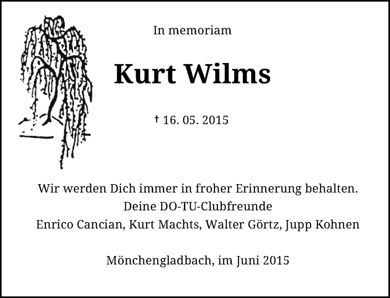 Alle Traueranzeigen für Kurt Wilms | trauer.rp-online.de
