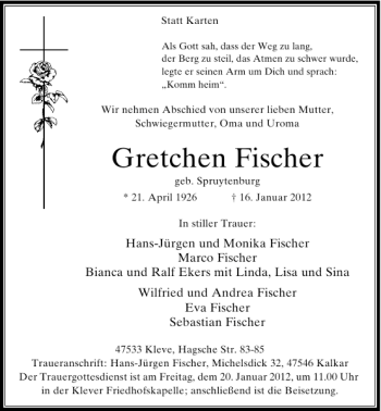 Alle Traueranzeigen für Gretchen Fischer | trauer.rp-online.de