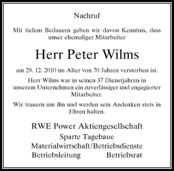 Alle Traueranzeigen für Herr Peter Wilms | trauer.rp-online.de