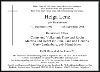 Alle Traueranzeigen für Helga Lenz | trauer.rp-online.de