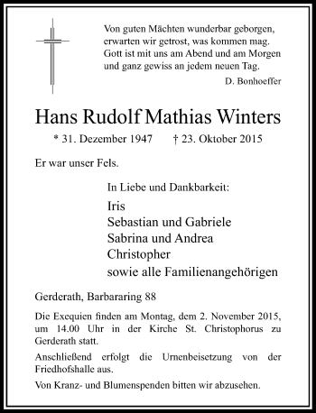 Alle Traueranzeigen für Hans Rudolf Mathias Winters | trauer.rp-online.de
