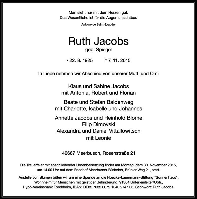 Alle Traueranzeigen für Ruth Jacobs | trauer.rp-online.de