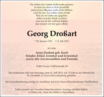 Alle Traueranzeigen für Georg Droßart | trauer.rp-online.de