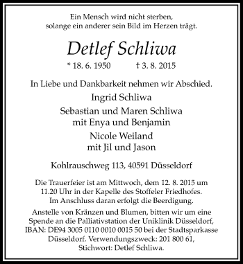 Alle Traueranzeigen für Detlef Schliwa | trauer.rp-online.de