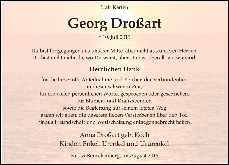 Alle Traueranzeigen für Georg Droßart | trauer.rp-online.de