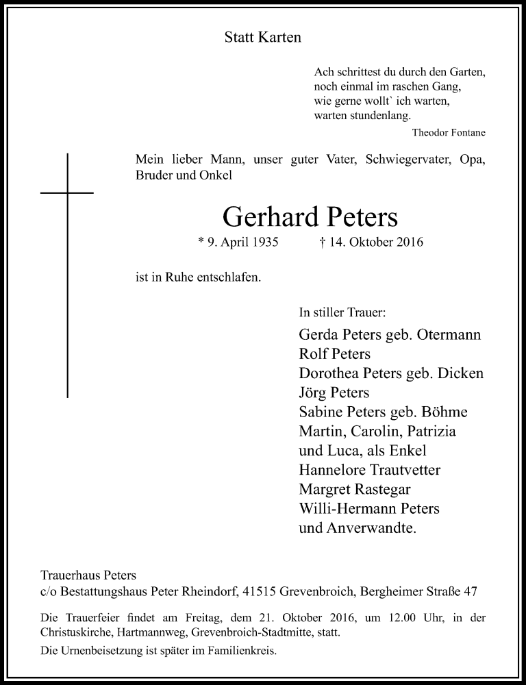 Alle Traueranzeigen für Gerhard Peters | trauer.rp-online.de