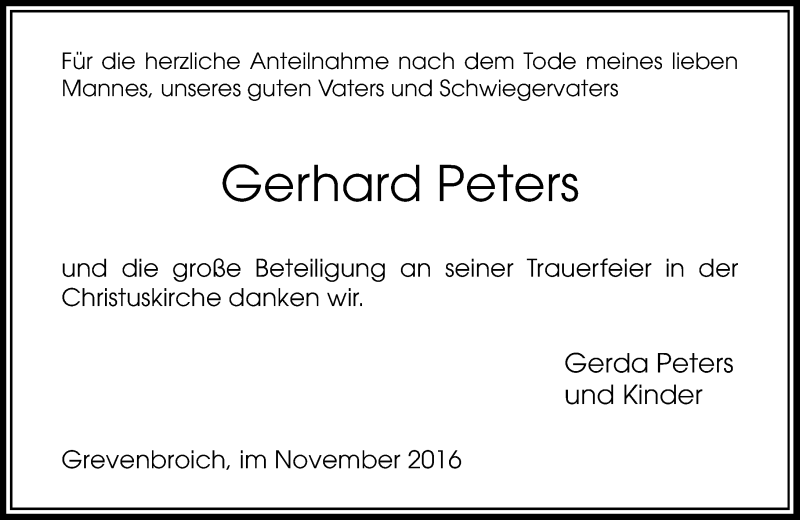Alle Traueranzeigen für Gerhard Peters | trauer.rp-online.de