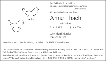 Alle Traueranzeigen für Anne Ibach | trauer.rp-online.de