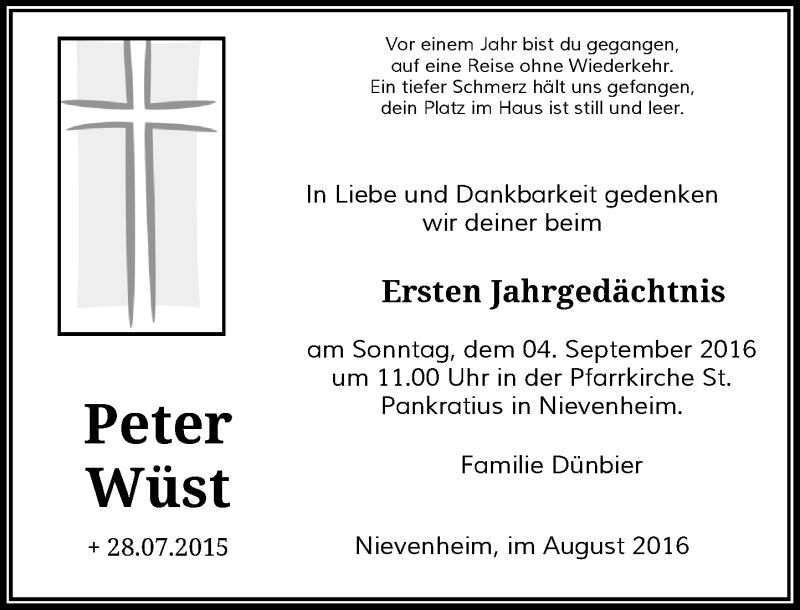 Alle Traueranzeigen für Peter Wüst | trauer.rp-online.de