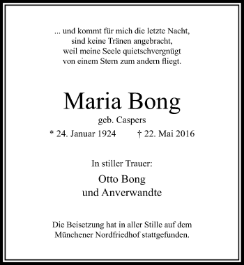 Alle Traueranzeigen für Maria Bong | trauer.rp-online.de