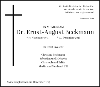 Alle Traueranzeigen für Ernst-August Beckmann | trauer.rp-online.de