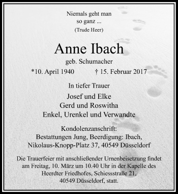 Alle Traueranzeigen für Anne Ibach | trauer.rp-online.de