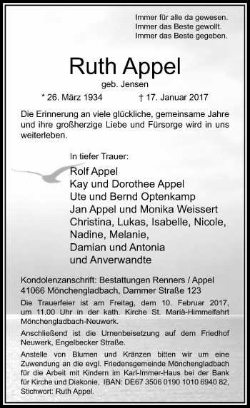 Alle Traueranzeigen für Ruth Appel | trauer.rp-online.de