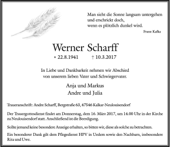 Alle Traueranzeigen für Werner Scharff | trauer.rp-online.de