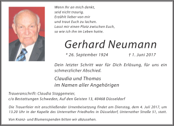Alle Traueranzeigen für Gerhard Neumann | trauer.rp-online.de