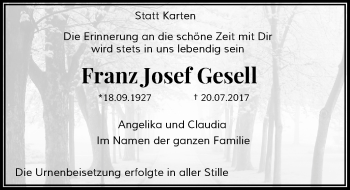 Alle Traueranzeigen für Franz Josef Gesell | trauer.rp-online.de