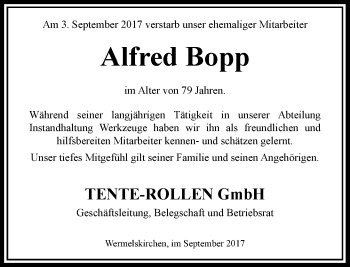 Alle Traueranzeigen für Alfred Bopp | trauer.rp-online.de