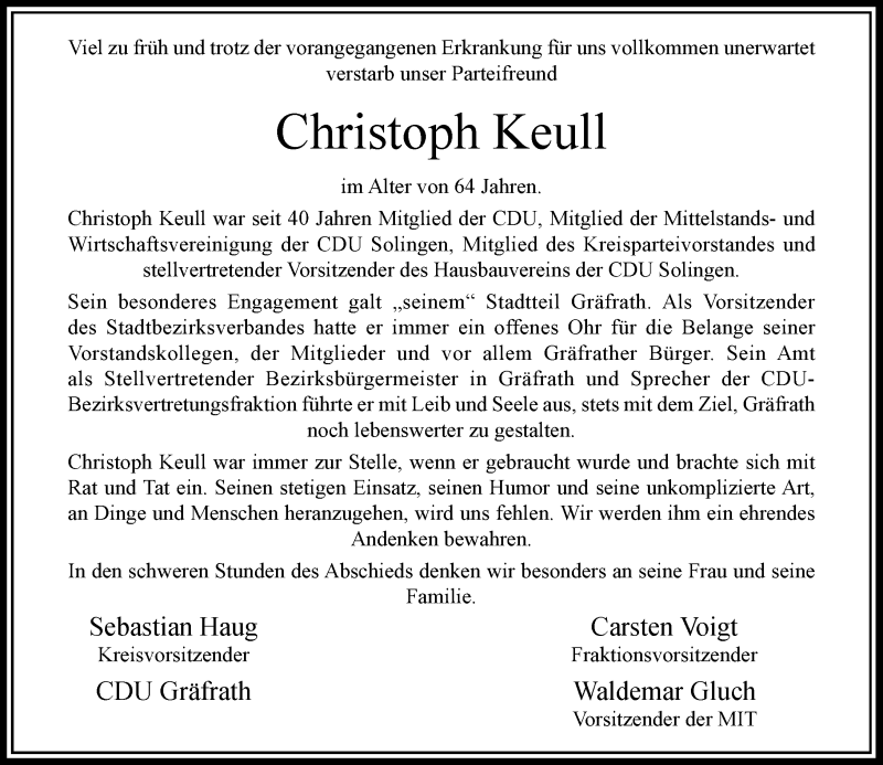 Alle Traueranzeigen für Christoph Keull | trauer.rp-online.de