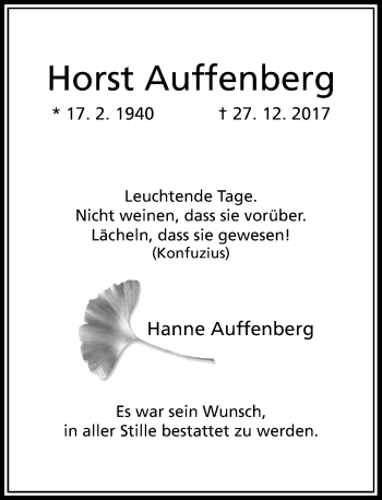 Alle Traueranzeigen für Horst Auffenberg | trauer.rp-online.de